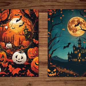 Cute Halloween Postcards, 6 Printable Holiday Greetings Cards Digital ...