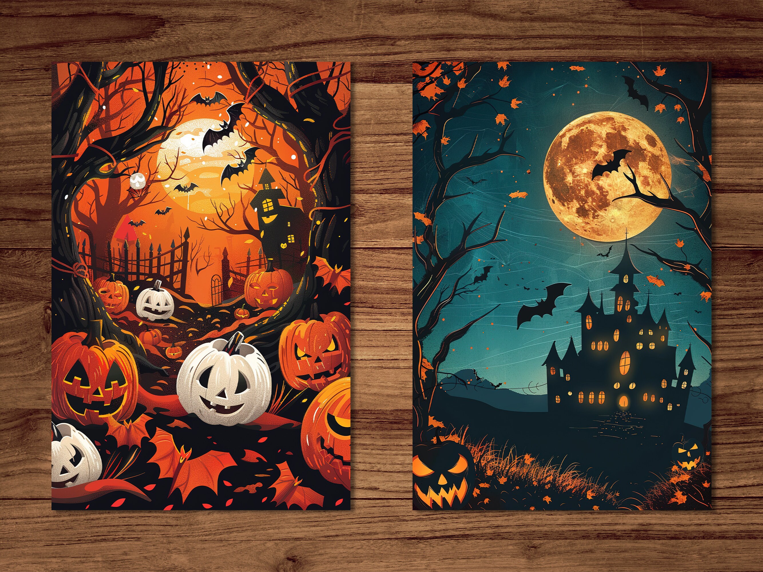 Cute Halloween Postcards, 6 Printable Holiday Greetings Cards Digital ...