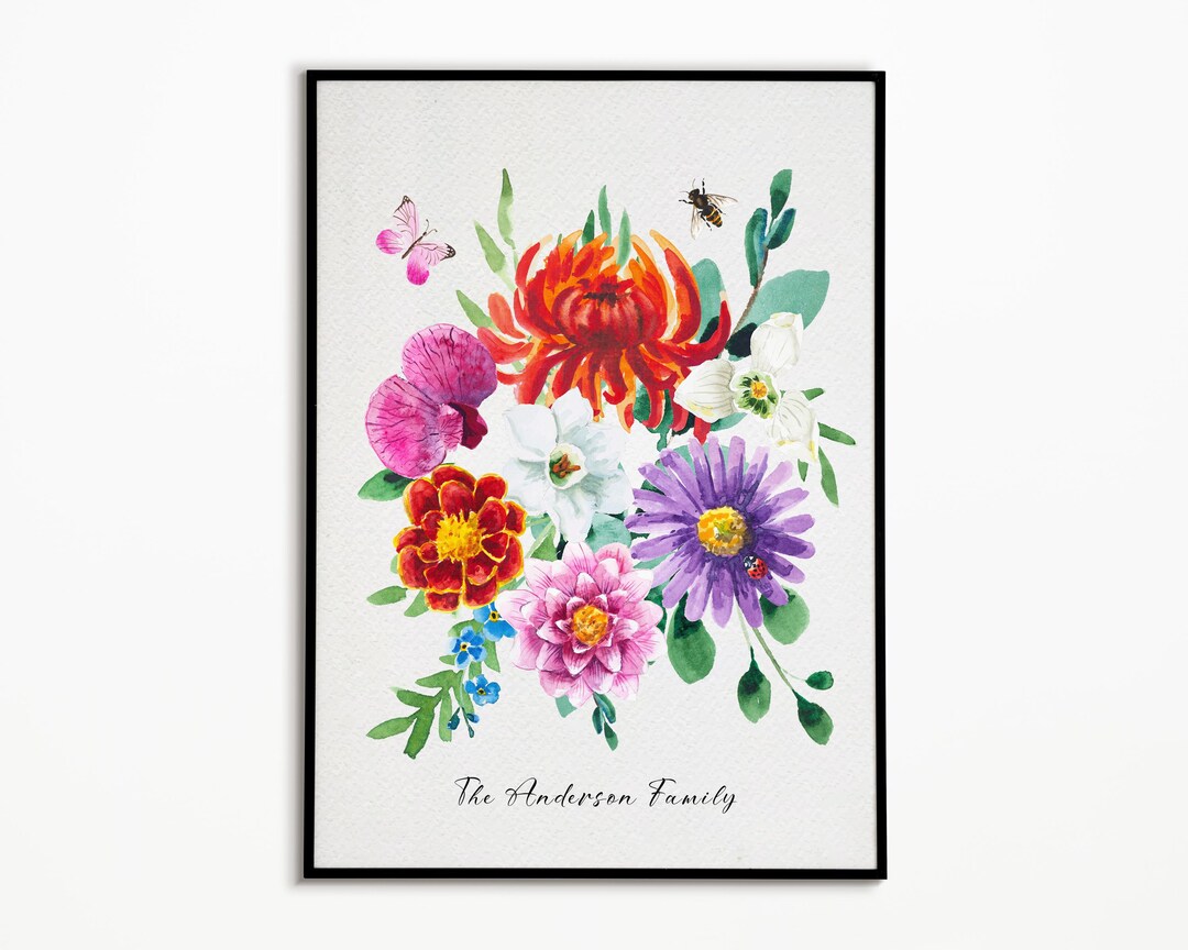 Custom Birth Flower Family Print Digital Download Personalized Garden ...