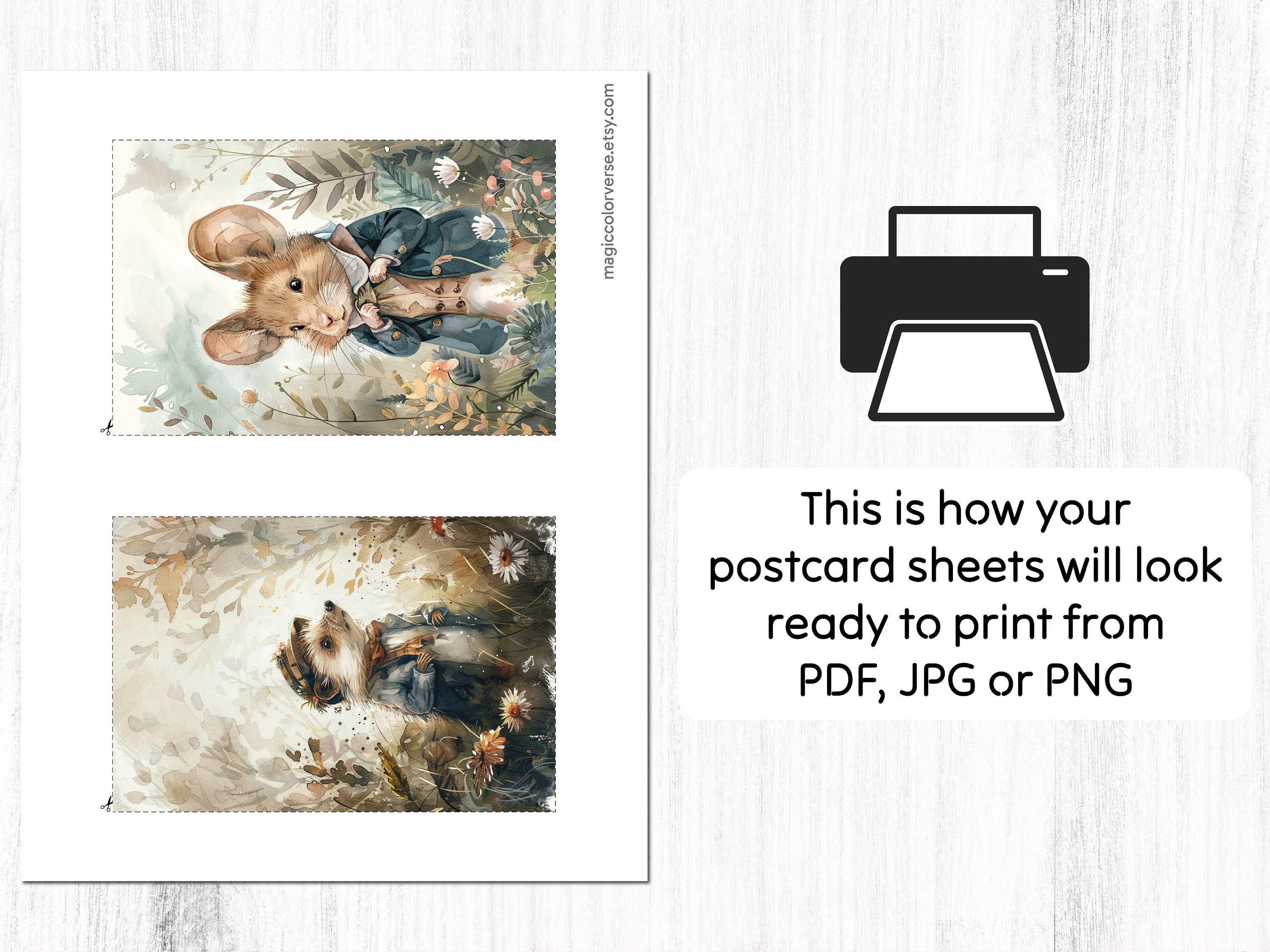 Woodland Animals Postcards, 6 Printable Fairy Postcards Digital ...