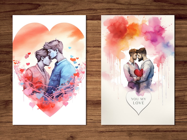 Romantic Gay Postcards, 6 Printable LGBT Postcard Digital Download ...
