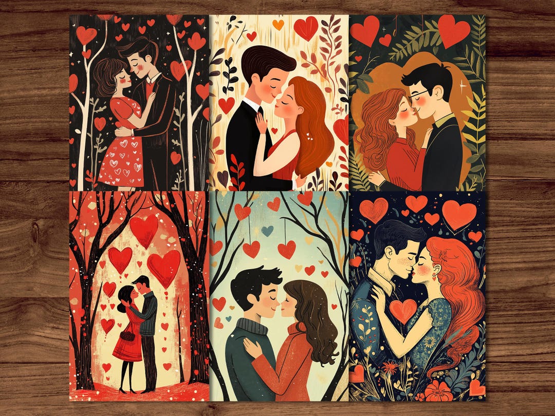 Couple in Love Postcards, 6 Printable Romantic Postcard Digital ...