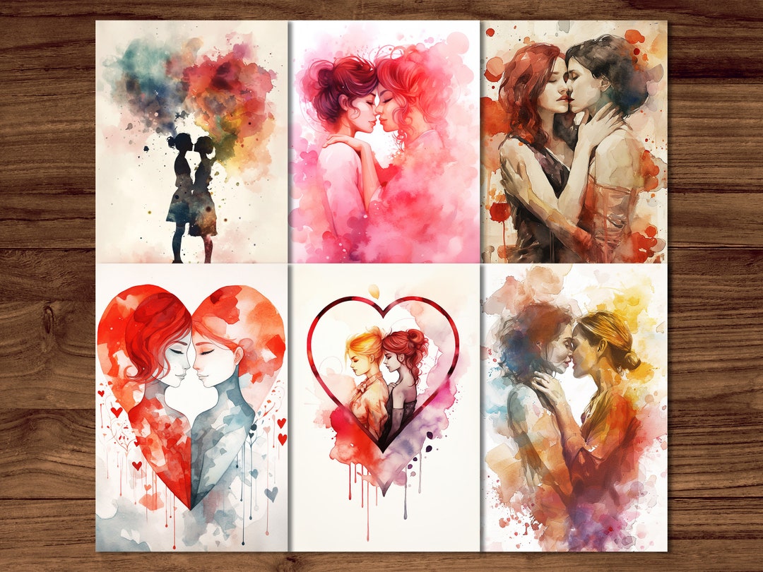 Lesbian Couples Postcards, 6 Printable LGBT Postcard Digital Download ...