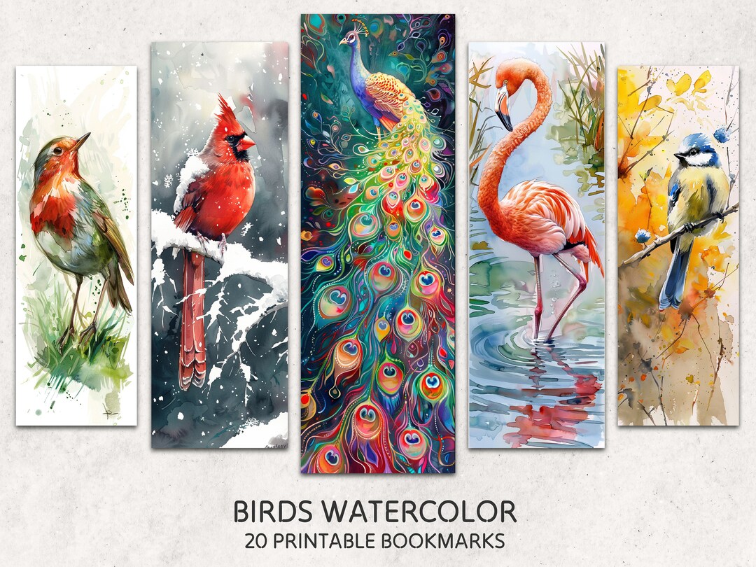Birds Bookmarks 20 Printable Colorful Bookmarks Digital Download ...