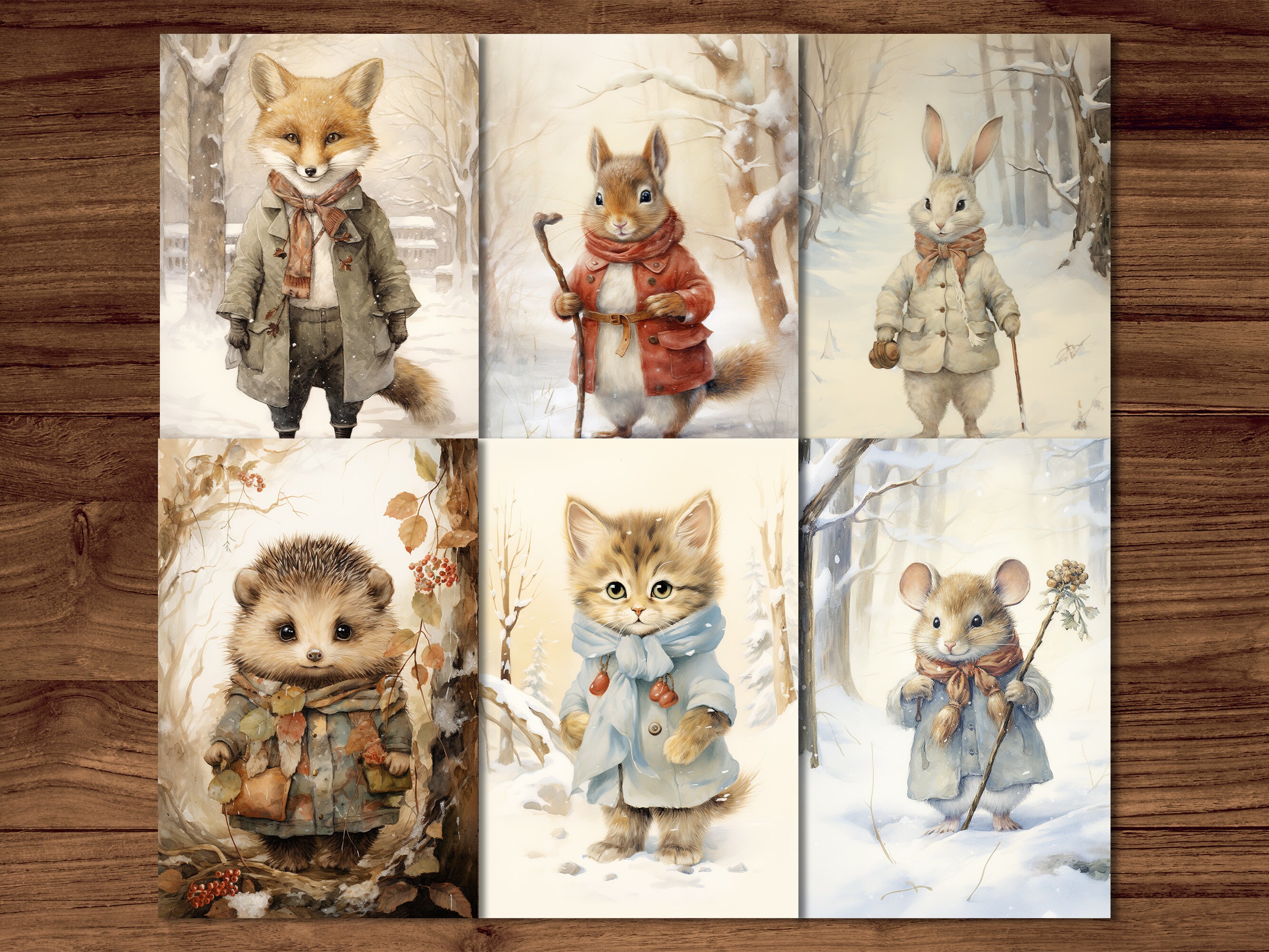 Winter Animals Postcards, 6 Printable Fantasy Postcard Digital Download ...
