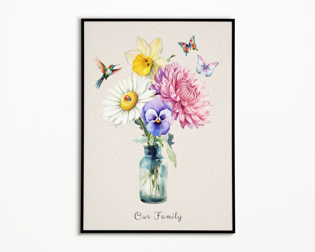 Personalized Birth Month Flowers Bouquet Custom Family Art Grandma's ...