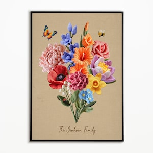 Unique Birth Flower Family Bouquet Custom Digital Print Download ...