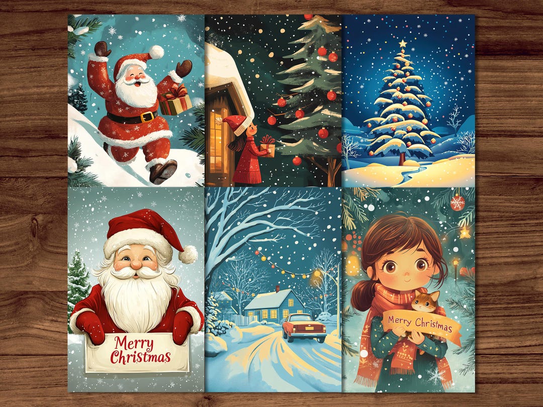 Festive Christmas Postcards Printable Holiday Card Set Modern Christmas ...