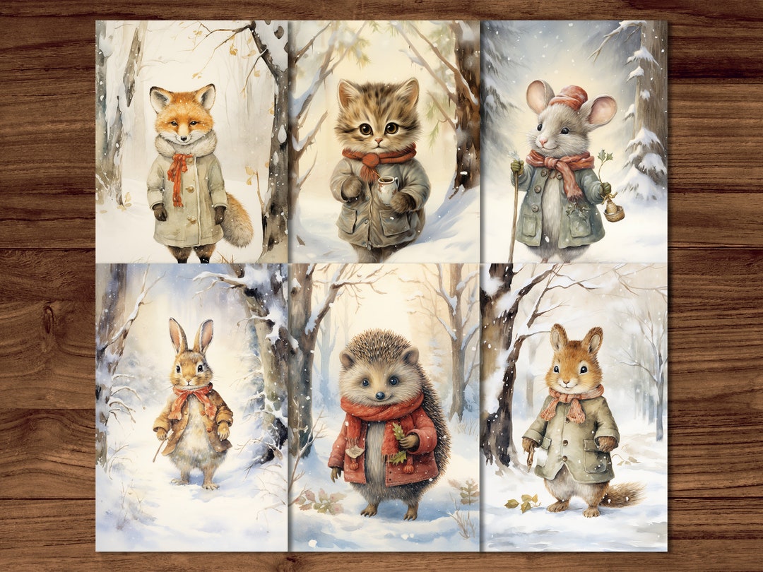 Christmas Animals Postcards, 6 Printable Fantasy Postcard Digital ...