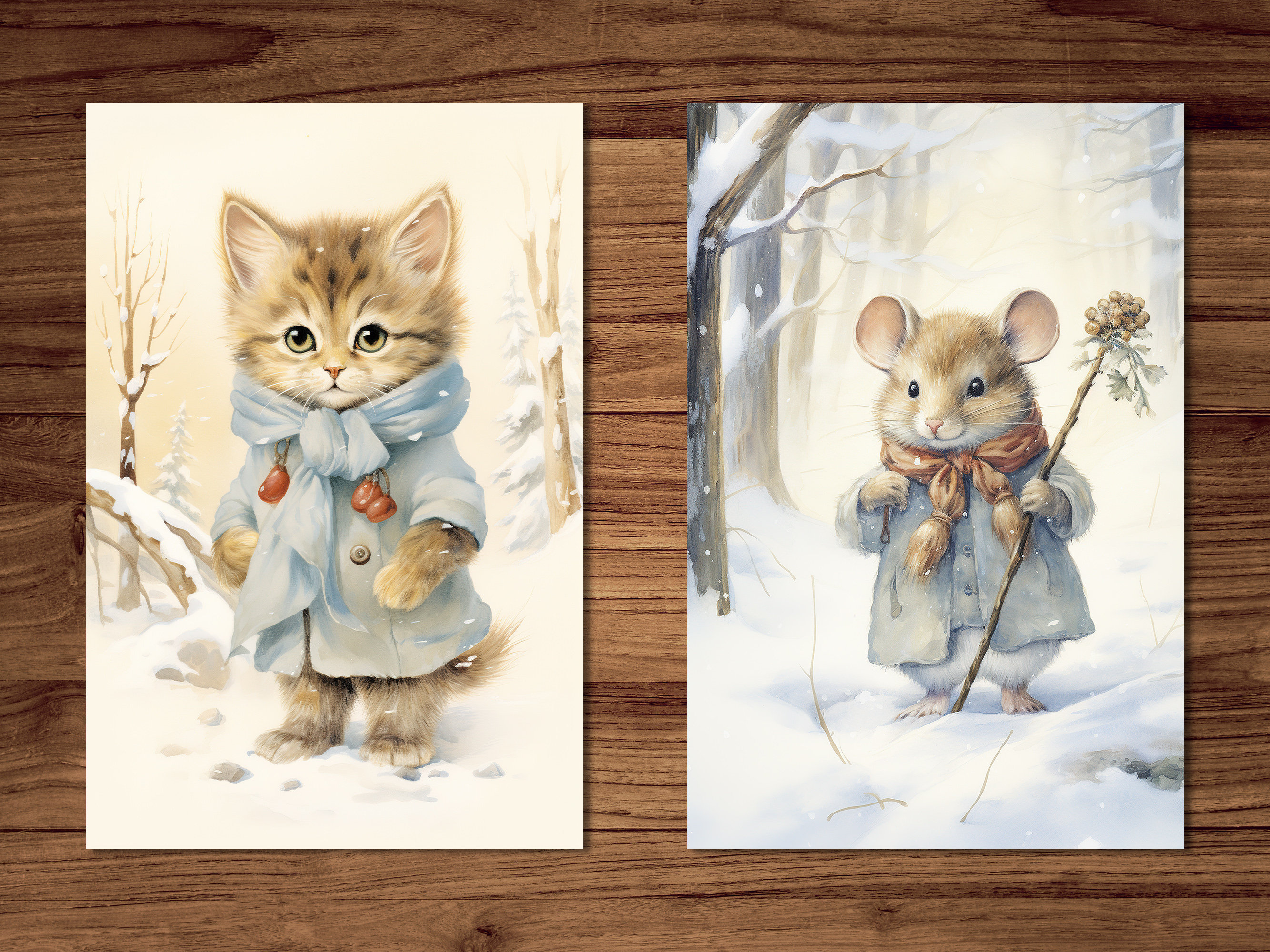 Winter Animals Postcards, 6 Printable Fantasy Postcard Digital Download ...