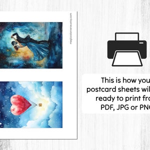 Love Postcards, 6 Printable Romantic Postcard Digital Download, Love ...