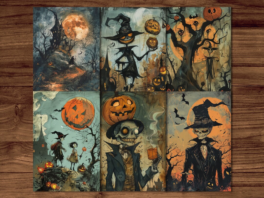 Spooky Halloween Postcard, 6 Printable Unique Cards Digital Download ...