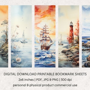 Nautical Bookmark 15 Printable Bookmarks Digital Download Lighthouse ...