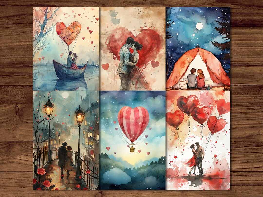 Romantic Postcards, 6 Printable Romantic Postcard Digital Download ...