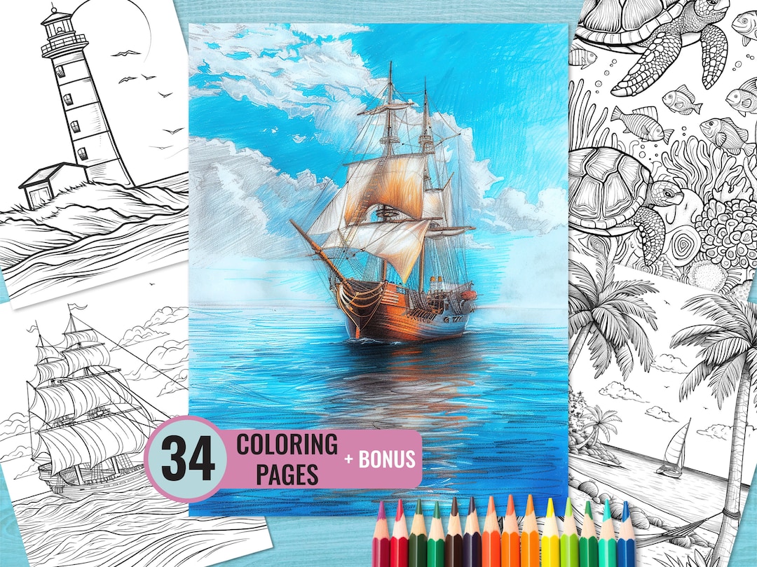 Nautical Coloring Book, 34 Printable Underwater Coloring Pages for ...
