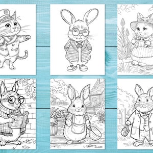 Cute Animals in Clothes Coloring Book, 30 Printable Cartoon Pages for ...