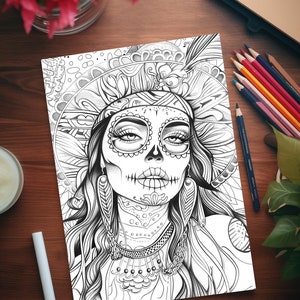 Chicano Art Coloring Book, 34 Printable Grayscale Pages for Adult ...
