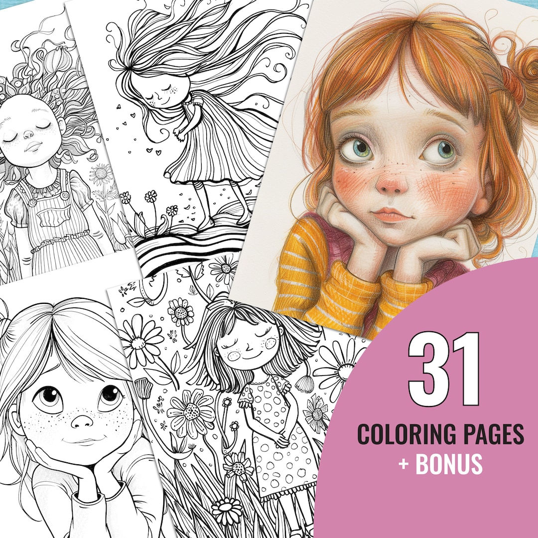 Cute Girls Coloring Book, 31 Printable Illustrations Pages for Kids ...