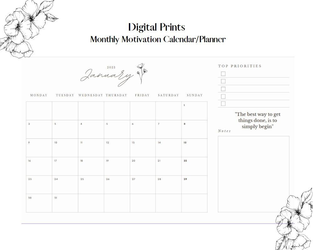 Positive Quote Calendar 2023 Wall Calendar Motivational - Etsy