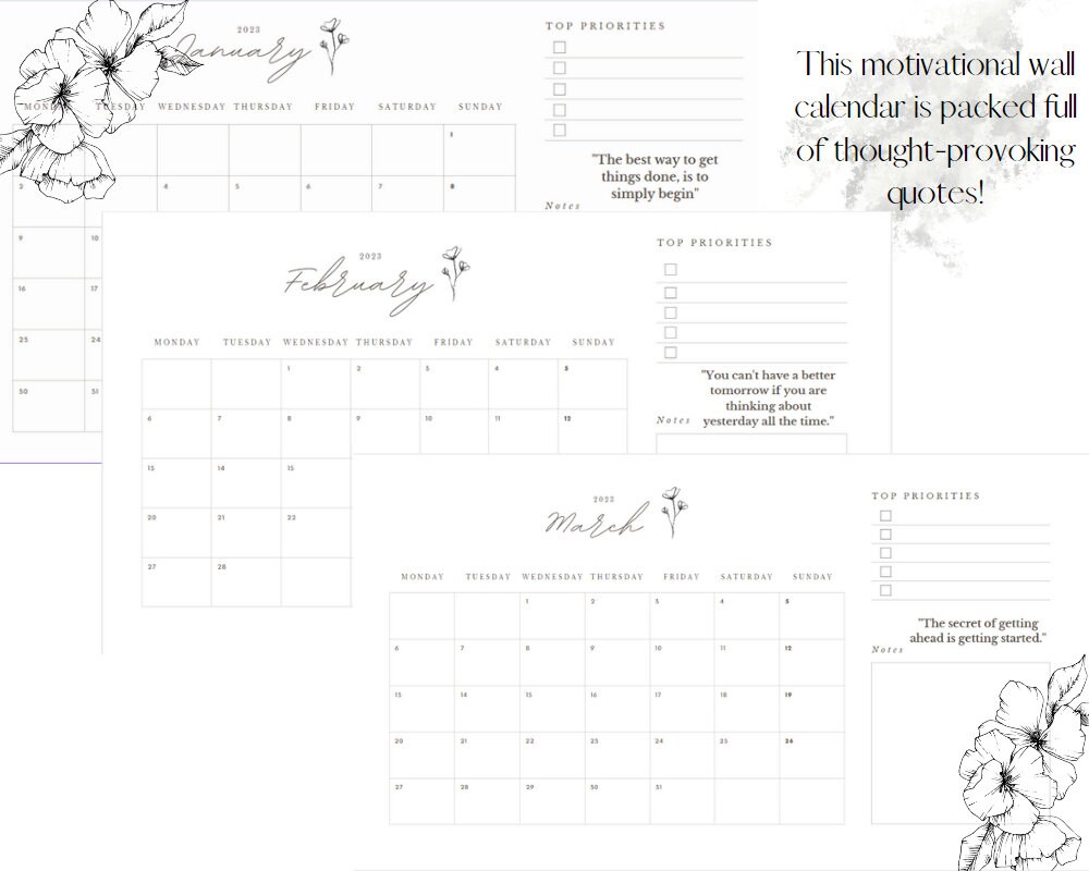 Positive Quote Calendar 2023 Wall Calendar Motivational - Etsy