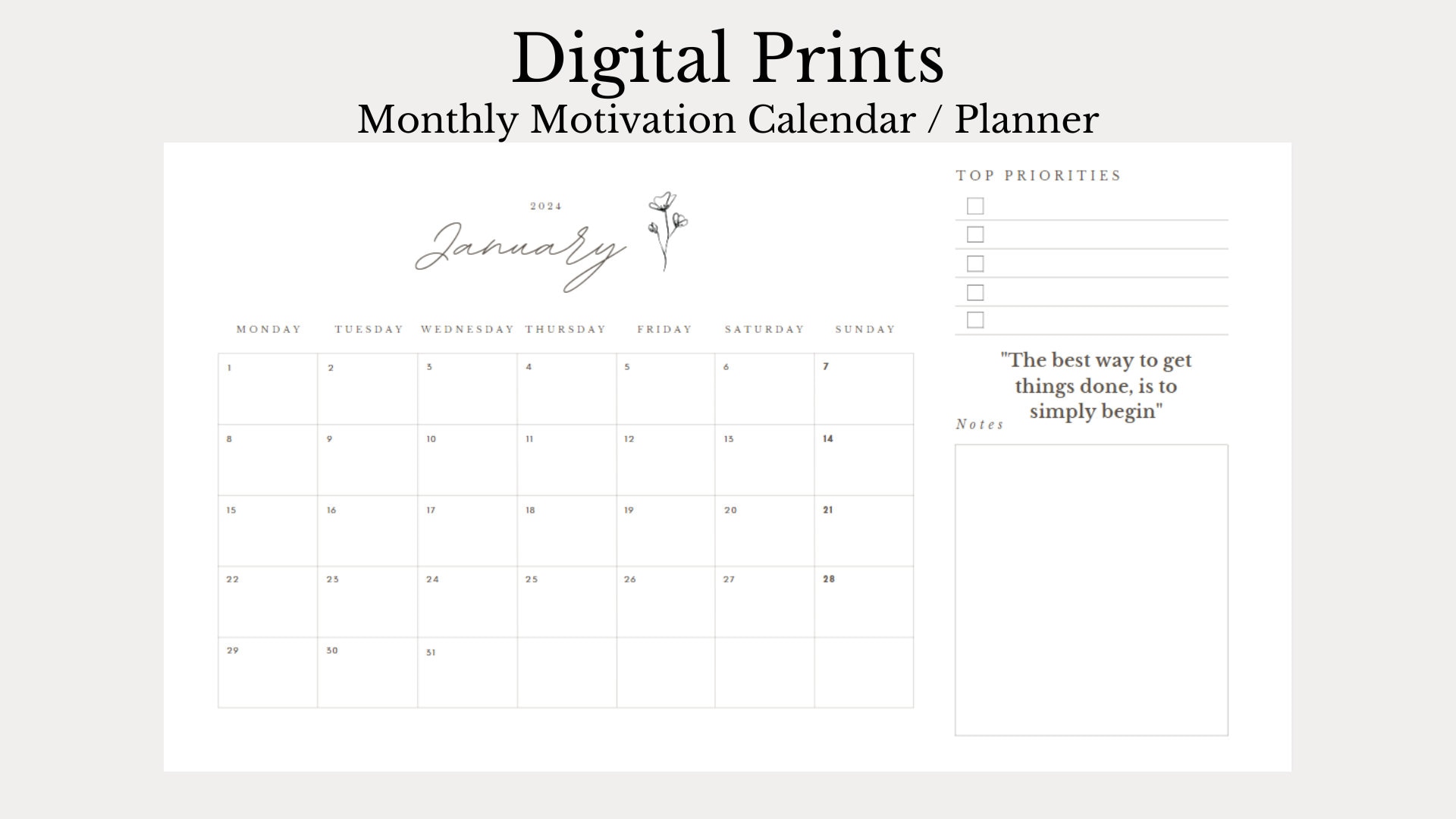 Positive Quote Calendar 2024 Wall Calendar Motivational - Etsy