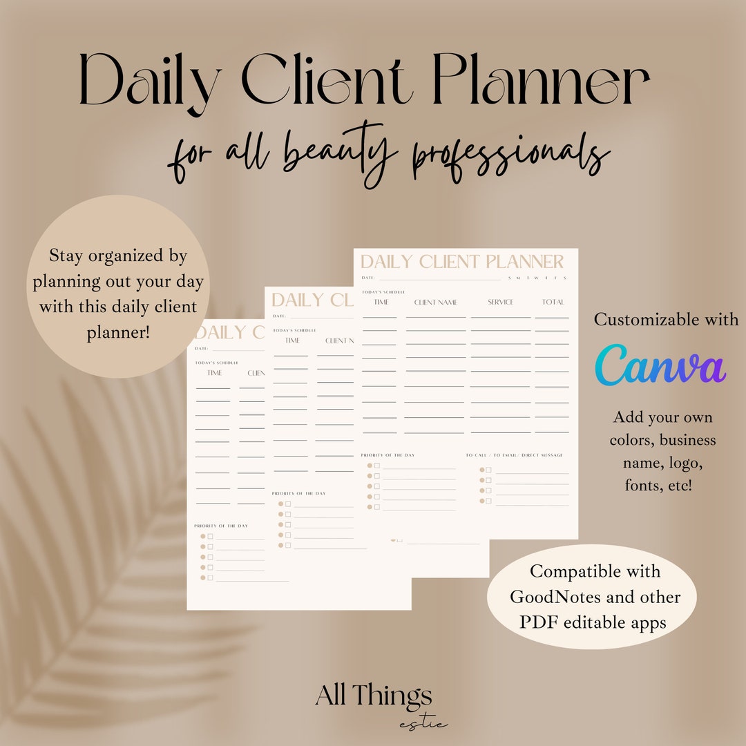 Daily Client Planner / Log, Beauty Professional Client Planner, Lash ...
