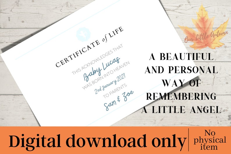 Personalised Certificate of Life, Stillbirth Certificate, Miscarriage ...