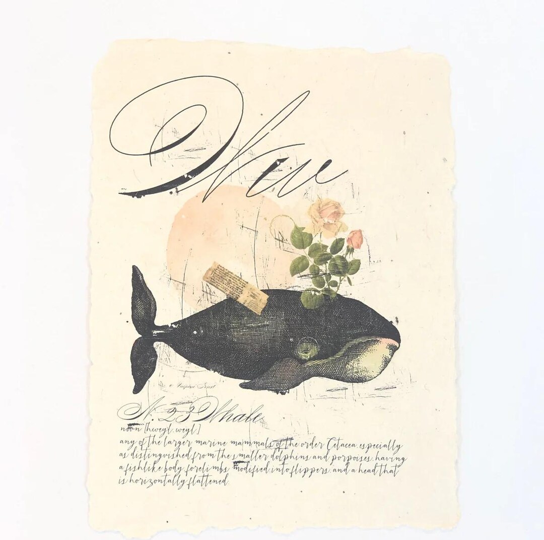 Letter "w" Artisan Alphabet Print Script Paper Whale - Etsy