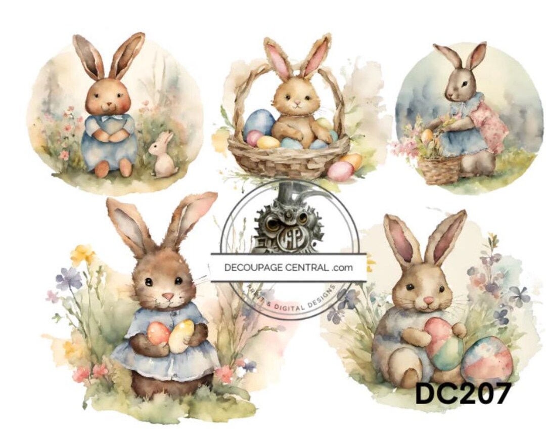 Primitive Bunnies Easter Rice Paper | Decoupage Central | DC207 | A4 ...