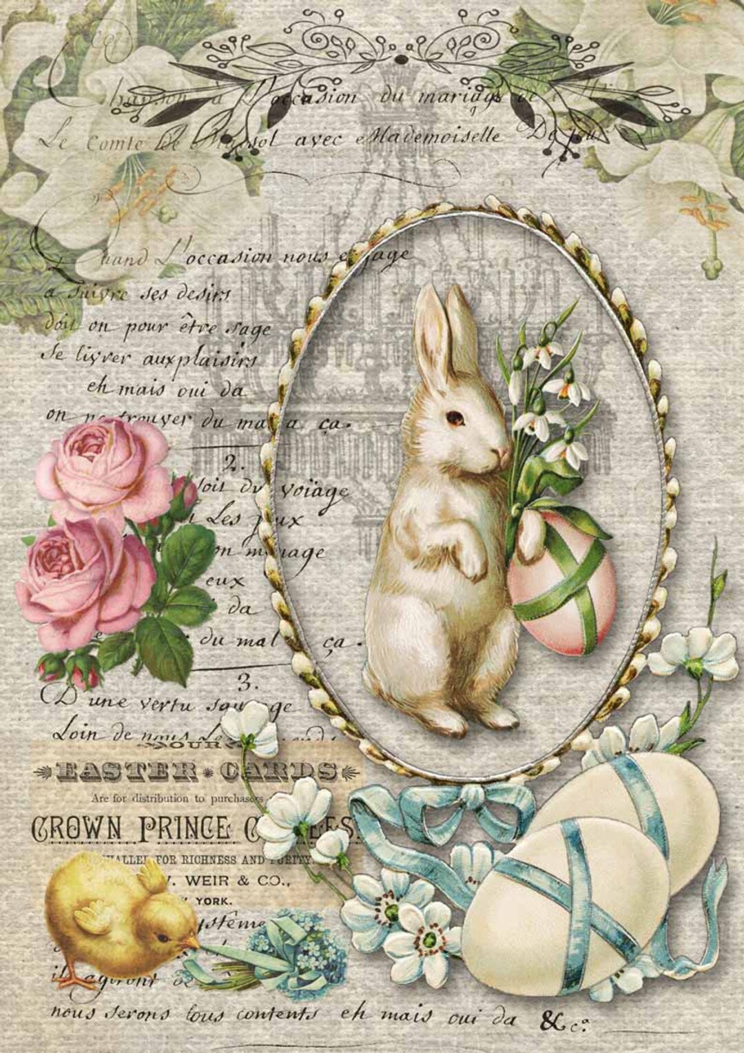 A4 Decoupage Rice Paper ∙ Nancy's Spring Bunny ∙ Decoupage Queen ∙ Rice ...
