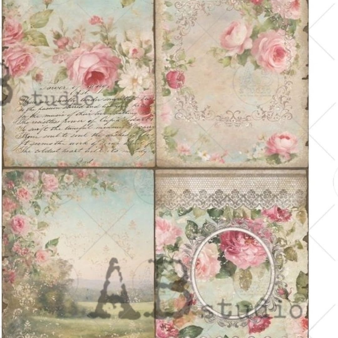 A4 Shabby Chic Easter Spring Roses Rice Paper Four Scenes 4820 ...