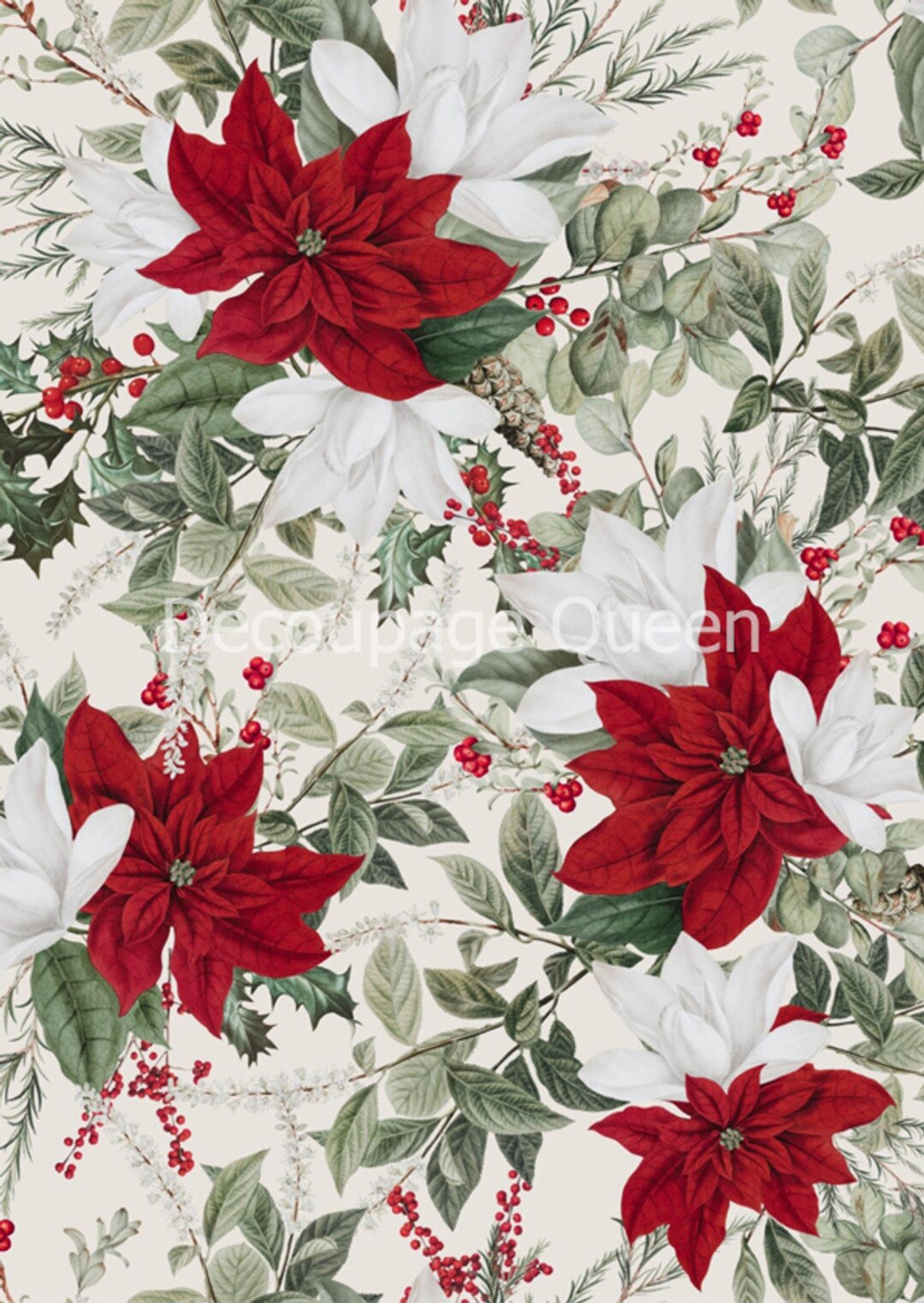 Decoupage Rice Paper- Forest Lore-christmas Floral White ∙ Decoupage ...