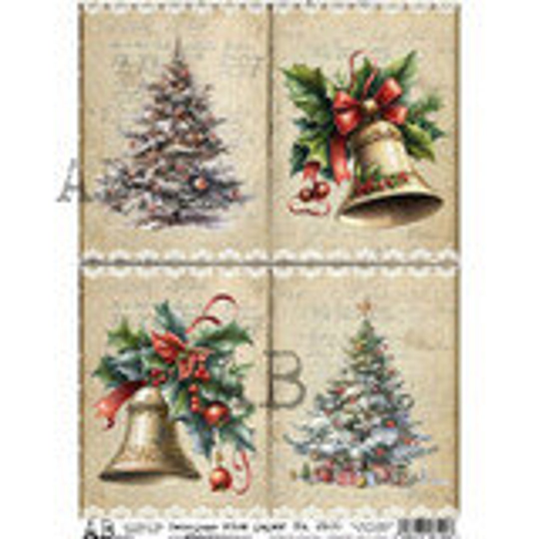 Decoupage Rice Paper Holiday Trees and Bells Decoupage Paper 2100 A4 ...