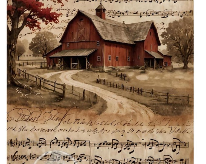 Red Barn Melody Rice Paper | Decoupage Central | DC5037 | A3 - 16.5 X ...