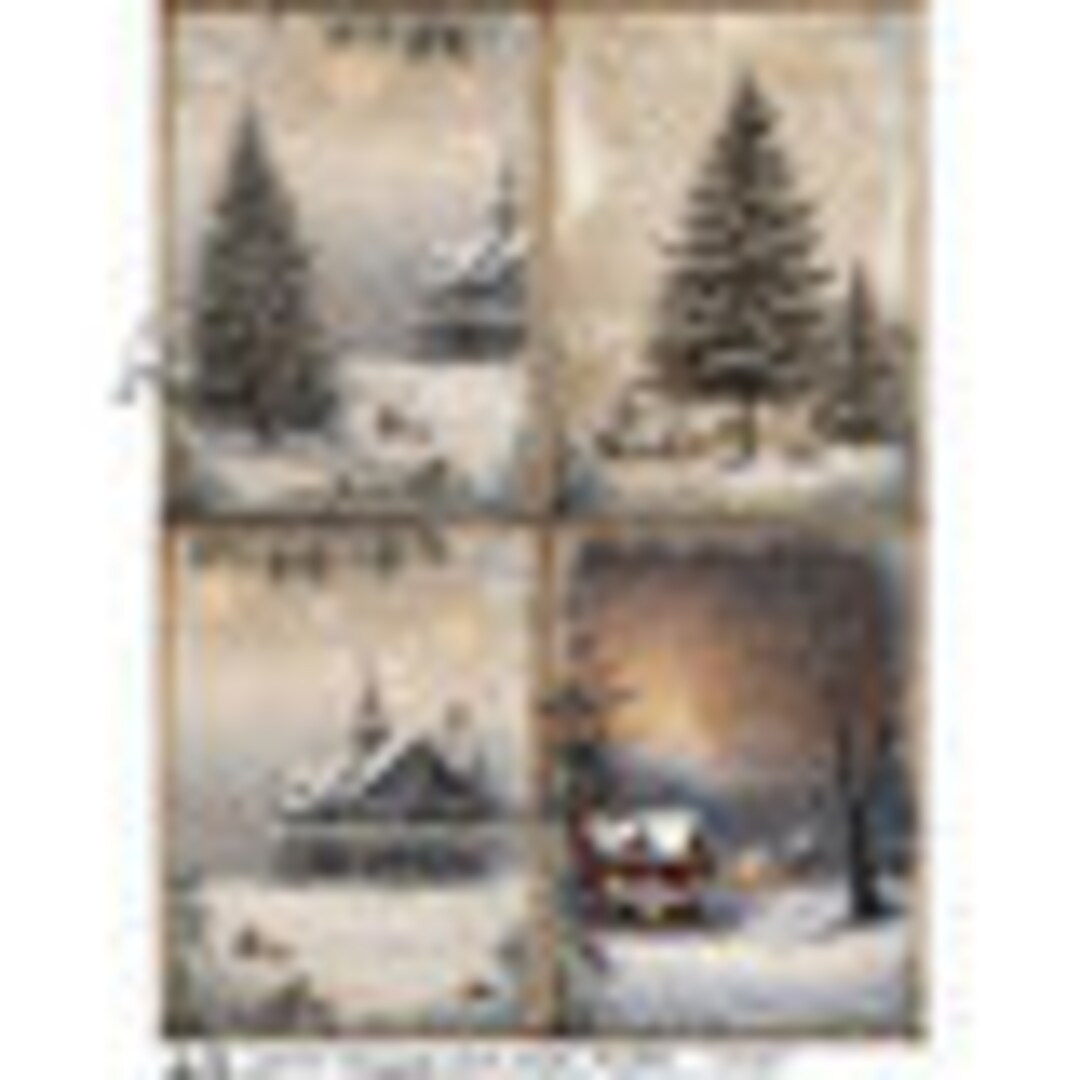 Decoupage Rice Paper Christmas Covered Churches Four Scenes AB_2381 A4 ...