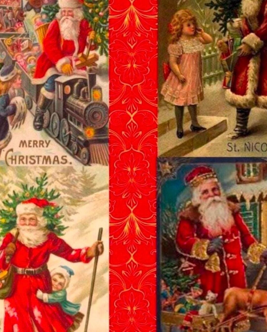 4 Vintage Santa Scenes Decoupage Tissue on One Sheet, Lrg Format 21x29 ...