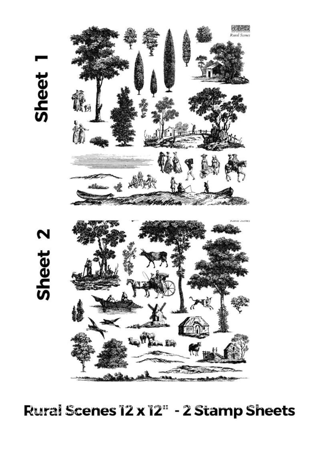 RETIRED - Rural Scenes - 2 Sheets ~ IOD Decor Stamp 12x 12 Sheets - 1. ...