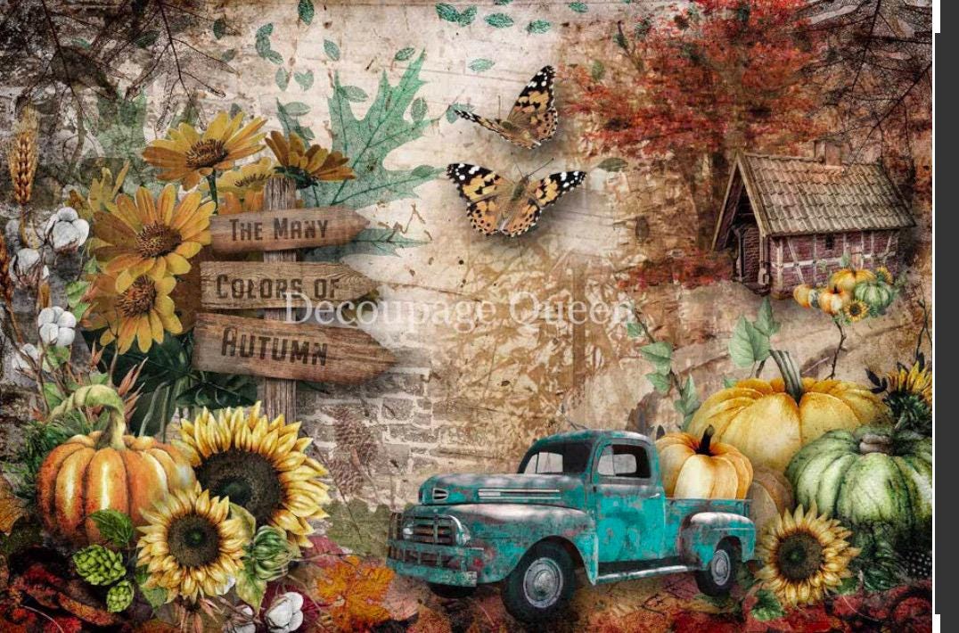 Decoupage Rice Paper- Autumn Scenes ∙ Decoupage Paper - 329- Fall Blue ...