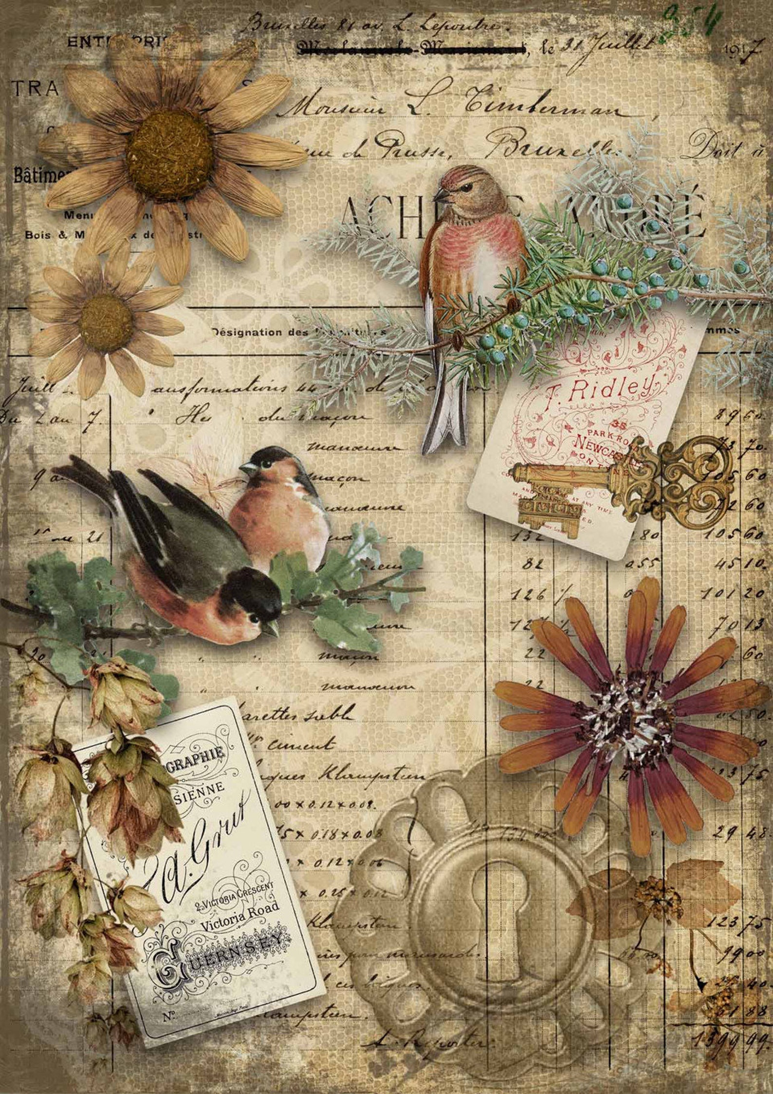 A3 or A4 Size - Decoupage Rice Paper- Autumn Birds - 0148 Decoupage ...