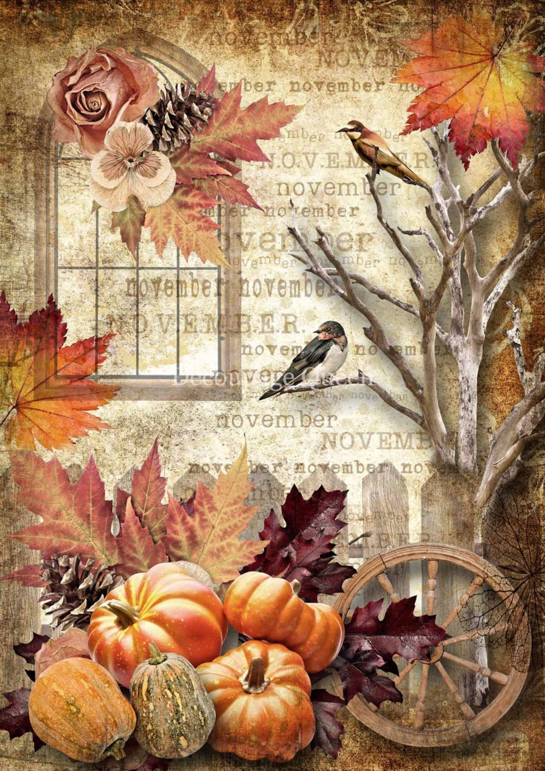 Decoupage Rice Paper- November ∙ Decoupage Paper - 327 - Fall Bird ...
