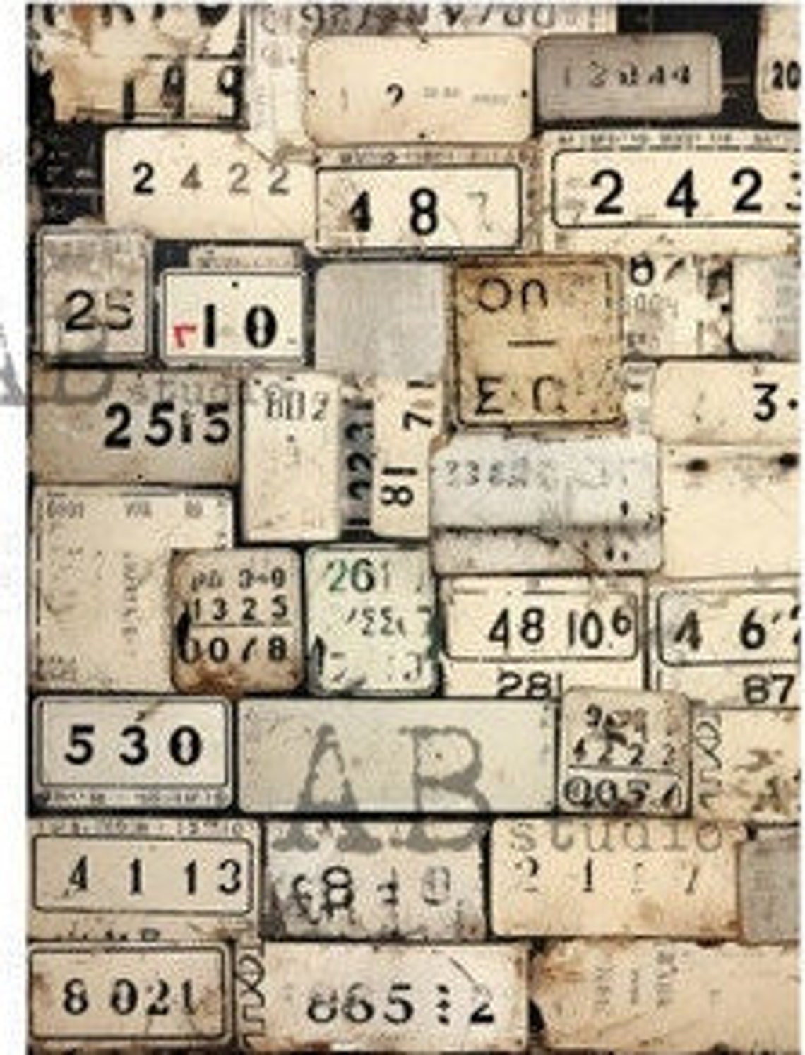 Decoupage Rice Paper- 5201 AB Studios Ephemera Number Labels ∙ Words ...