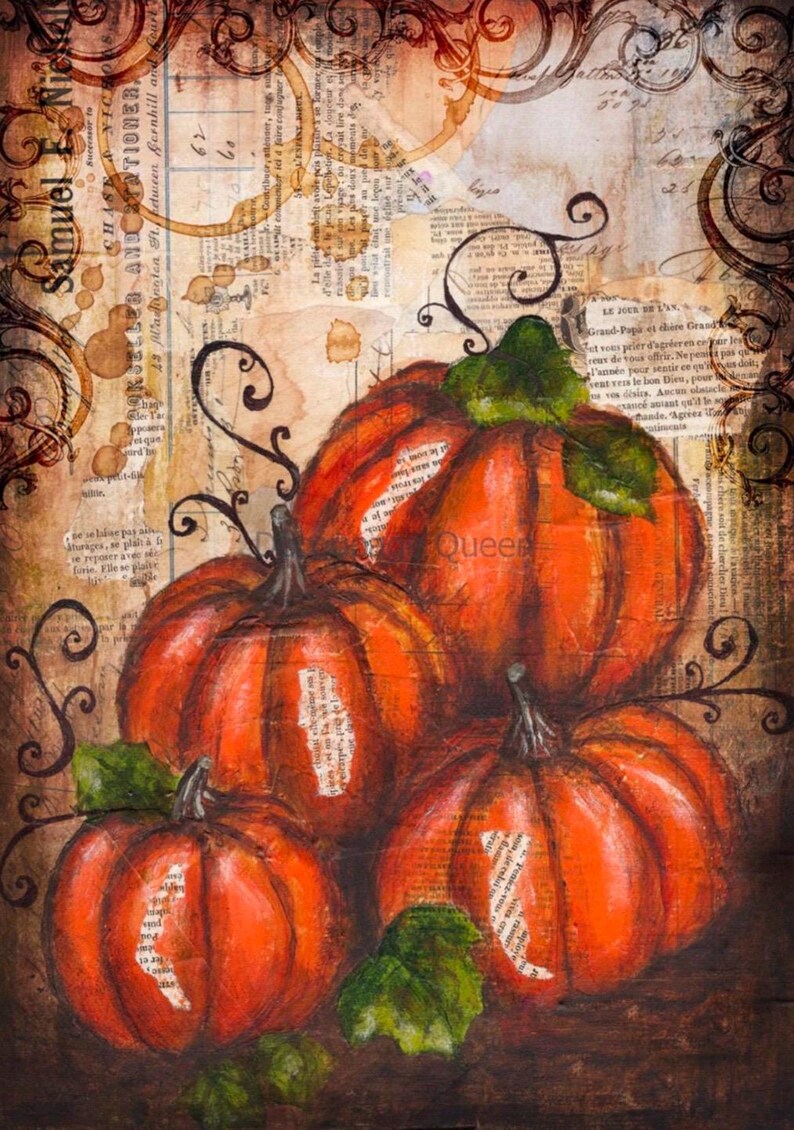 Decoupage Rice Paper ∙painted Pumpkins - 632 - Decoupage Queen Paper ...