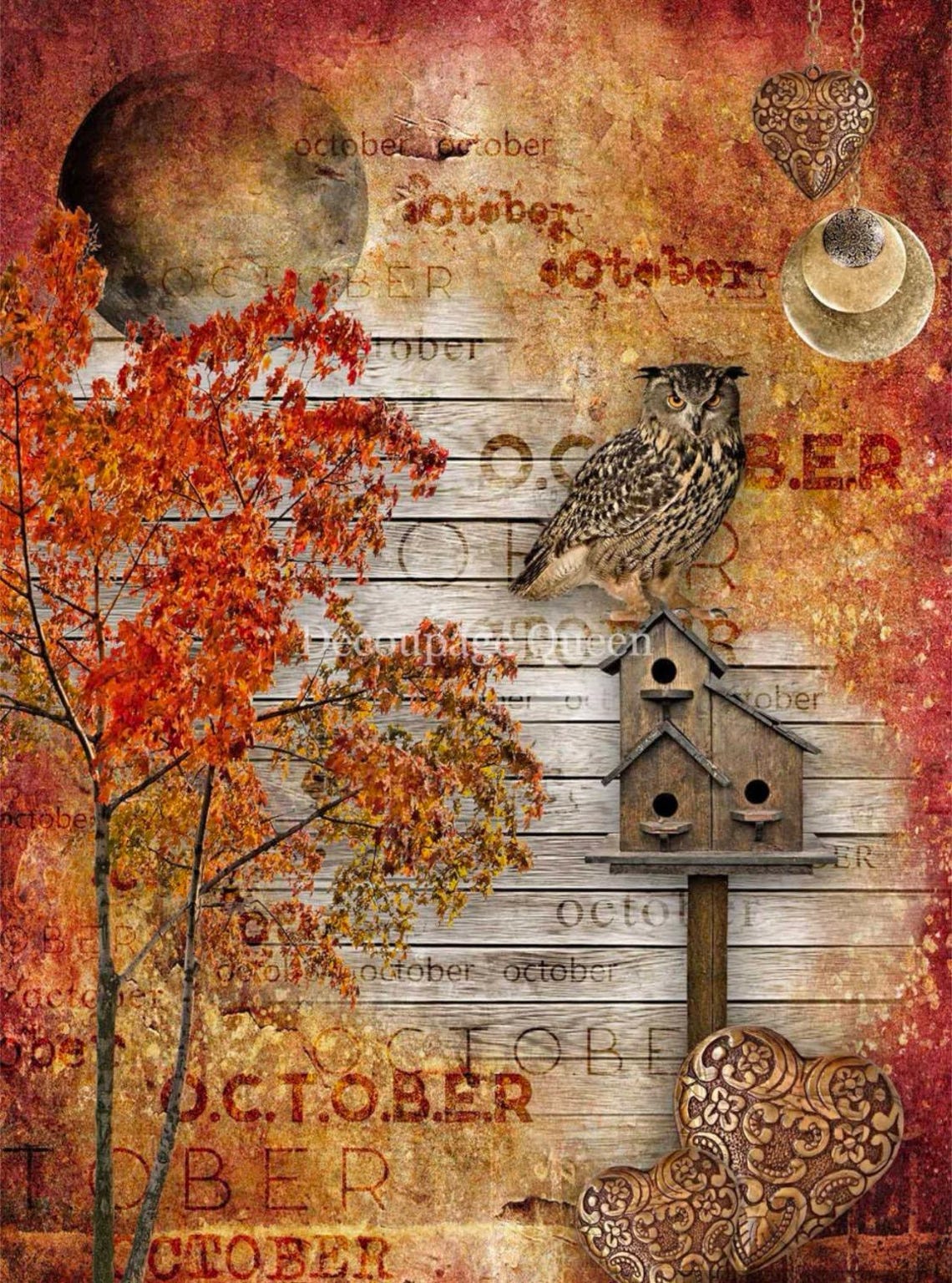 Decoupage Rice Paper- A4 Size - October Moon ∙ Decoupage Paper 326 Owl ...