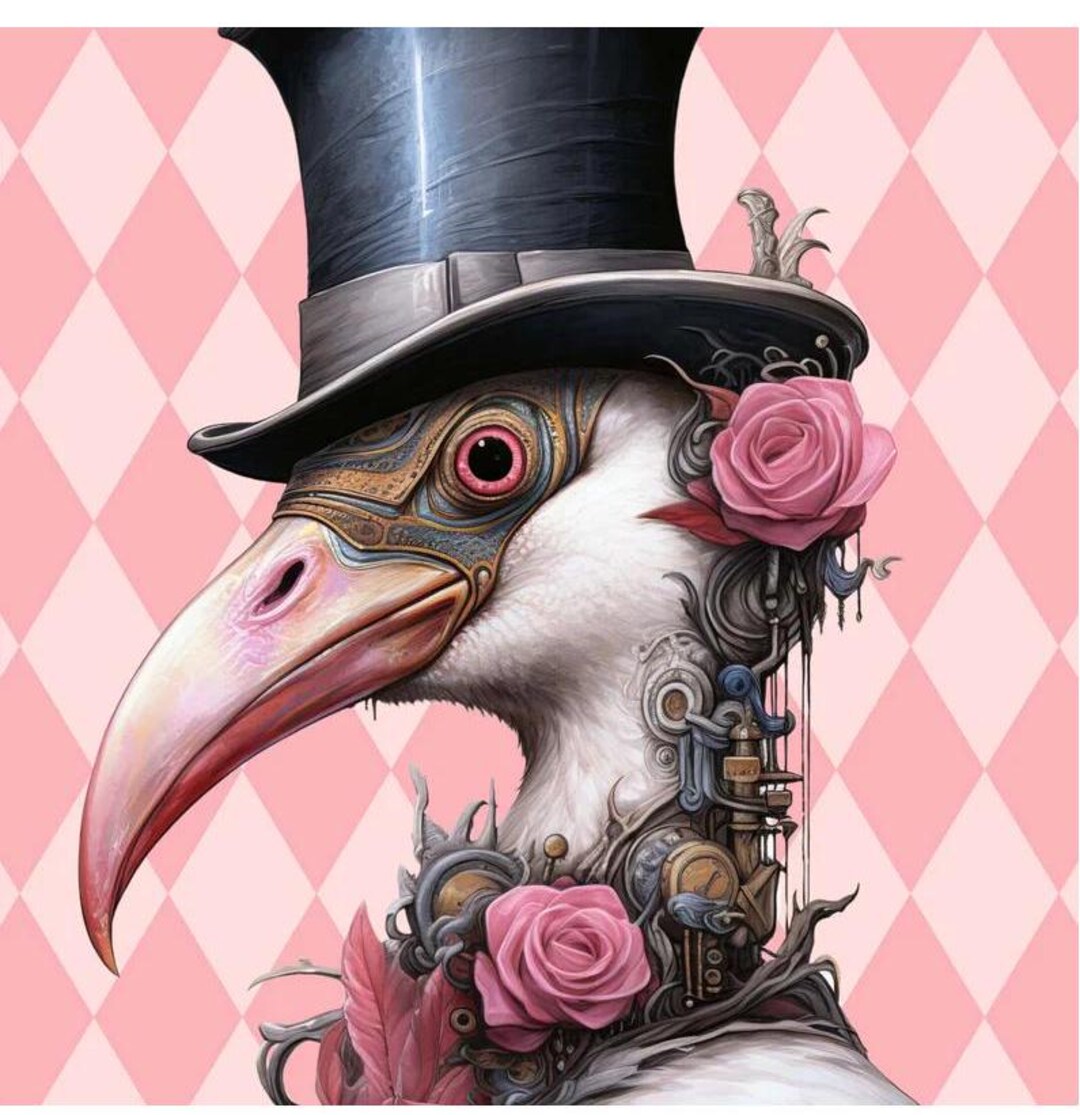 Large Format Steampunk Flamingo, Pink Harlequin, Deborah Bucher Designs ...