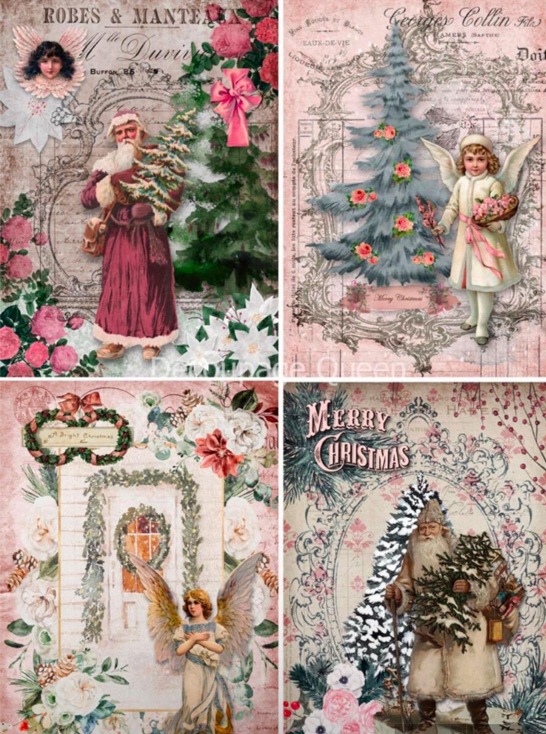 Decoupage Rice Paper- Shabby Christmas Vintage 4 Scenes - 0368 - Santa ...