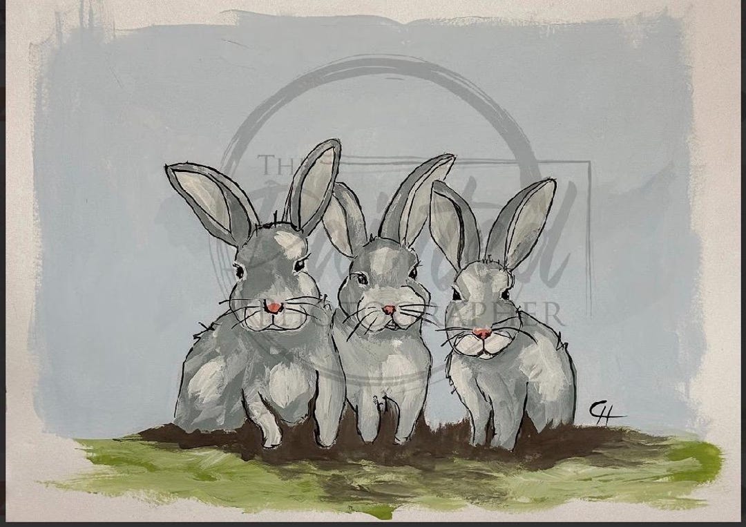 A4 Size *new 2026 | Triple Trouble Gray Rabbits | Decoupage Rice Paper ...