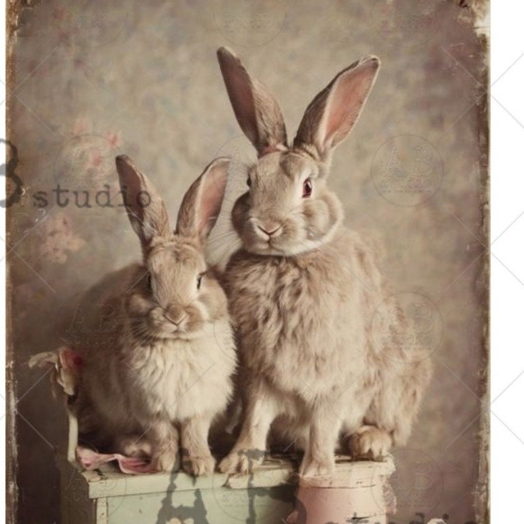 A4 Bunny Family Vintage Style, Rice Paper 4782, Decoupage Rice Paper ...