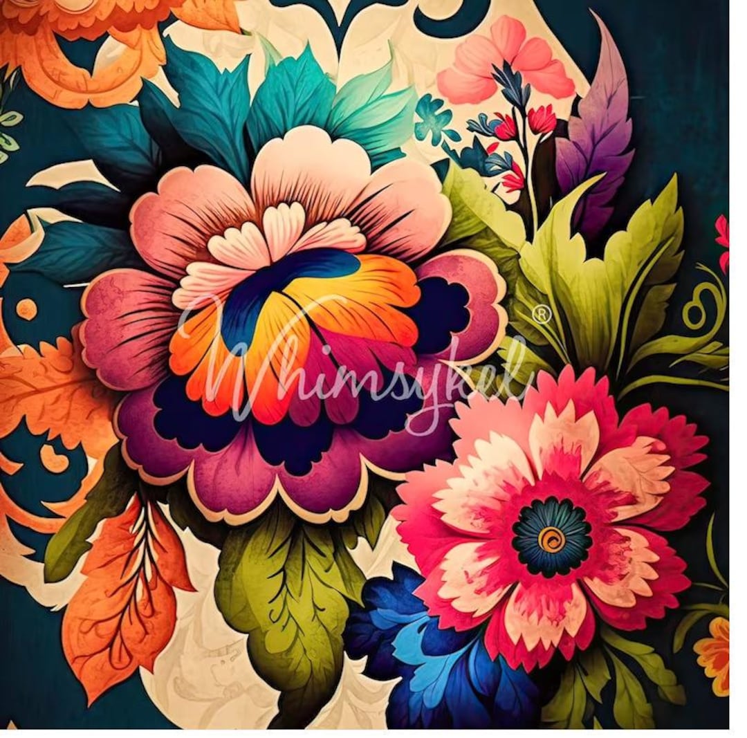 Large Decoupage Tissue Paper Boho Flowers | Designs by Whimsykel | 18 ...