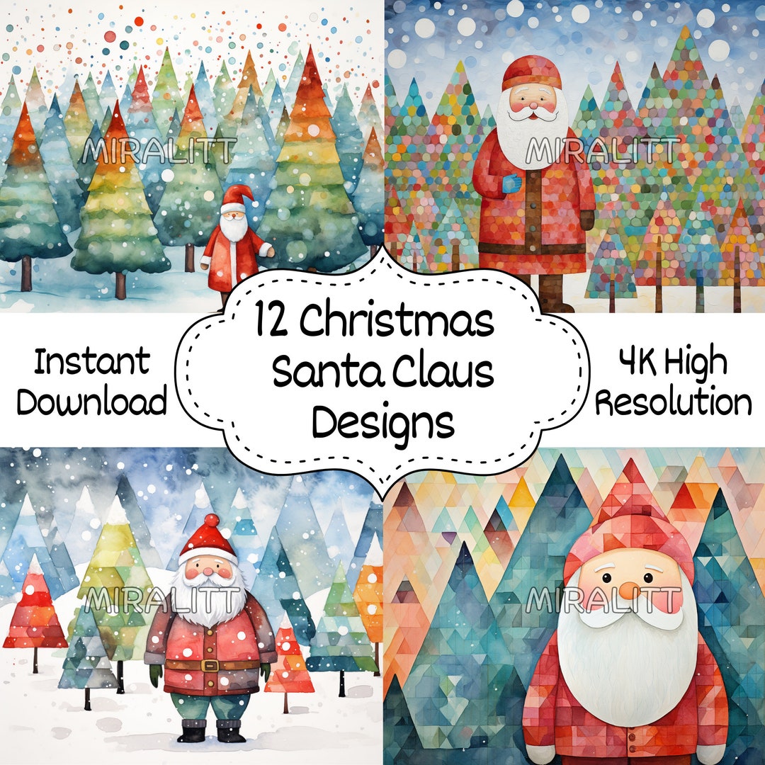 12 Santa Claus Christmas Cards Perfect for Homemade Christmas - Etsy