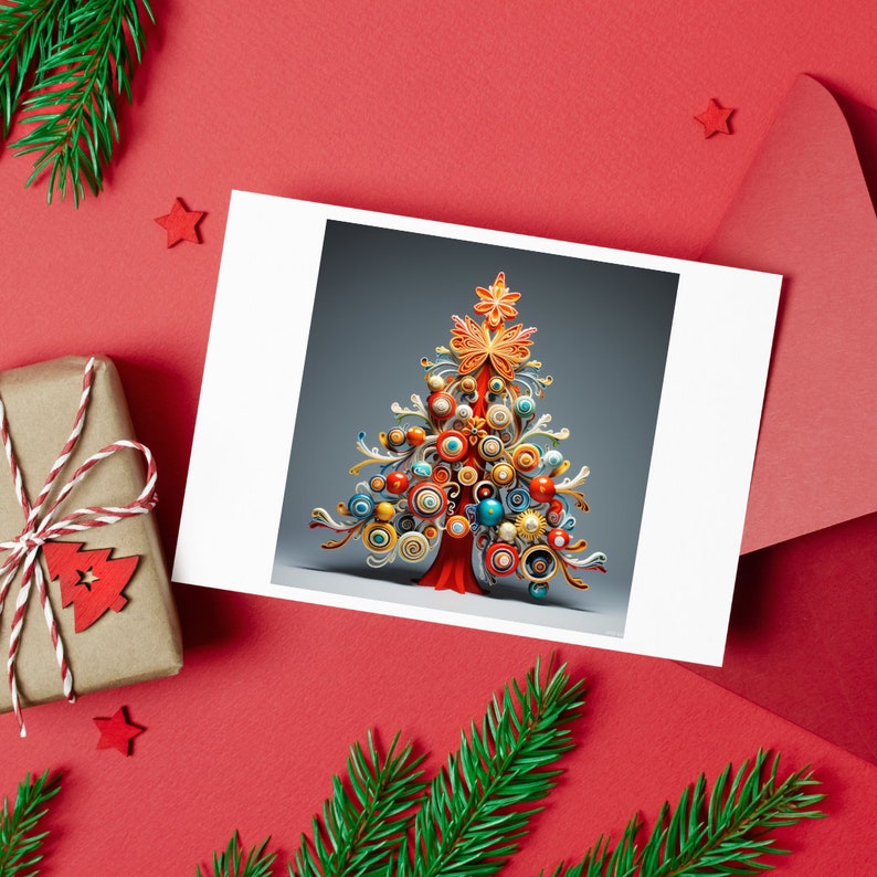 Colourful Christmas Tree Card Design Printable Card Festive - Etsy